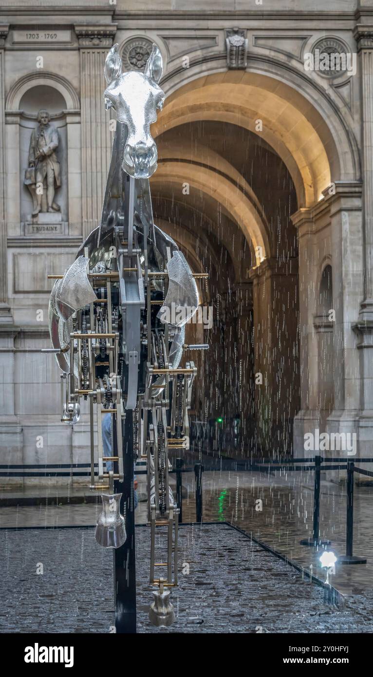 Paris, France - 08 30 2024: Paris city hall. Exhibition of Zeus, the metal horse from the ...