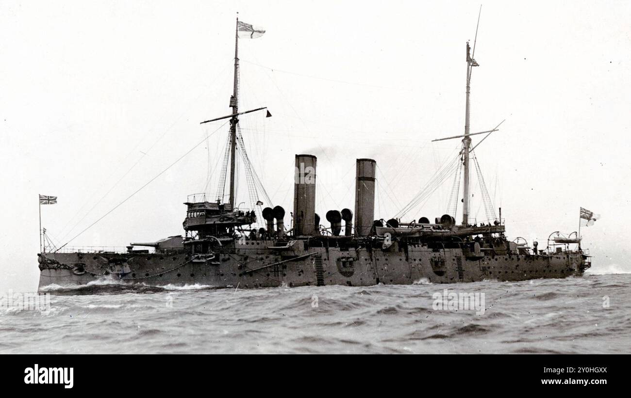 HMS Hawke, launched in 1891, Edgar-class protected cruiser Stock Photo ...