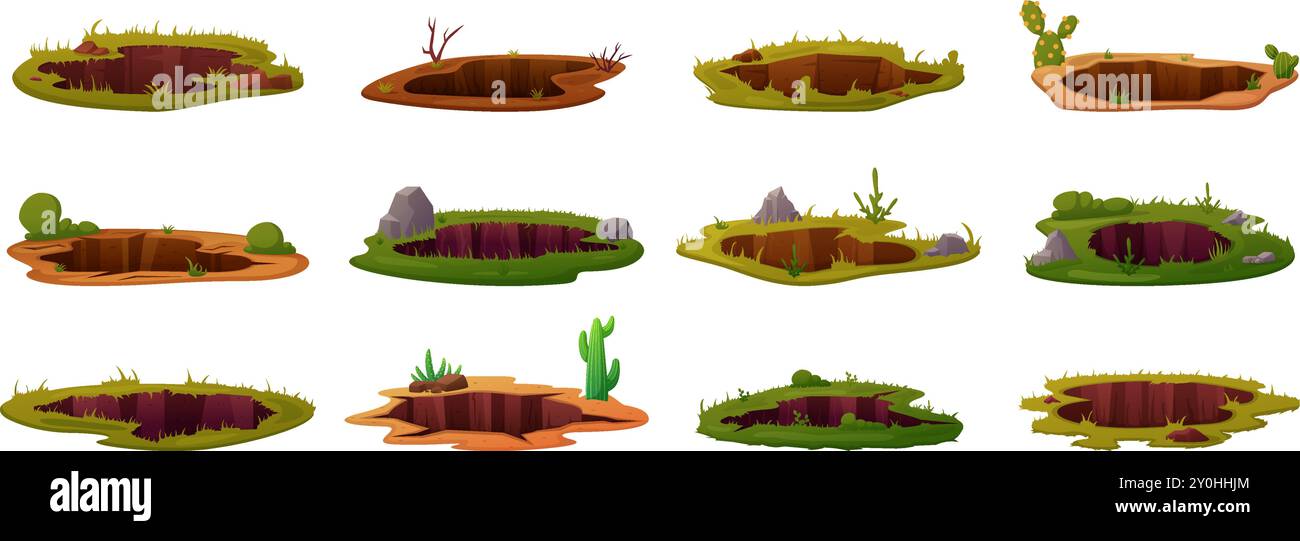 Pits in ground. Different grounds holes for animal underground entrance ...