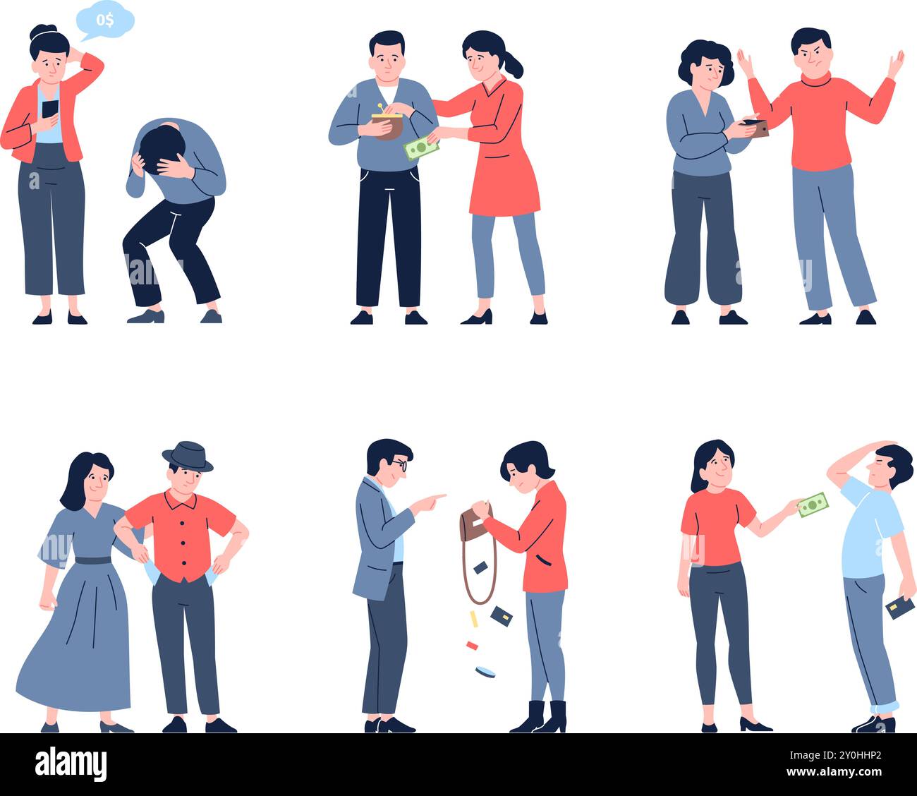 People and money. Couple find cash for payments. Male female characters ...