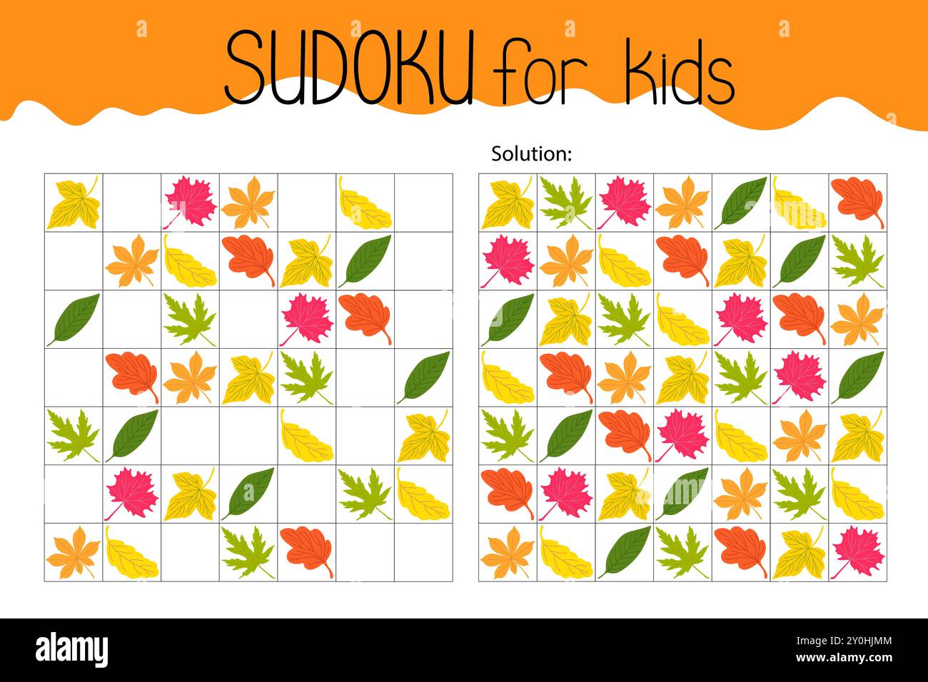 Sudoku autumn leaves educational game, leisure activity worksheet ...