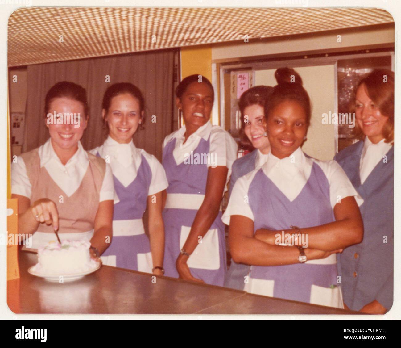 Pan Am crew celebrating a birthday in flight on a Boeing 747 aircraft ...