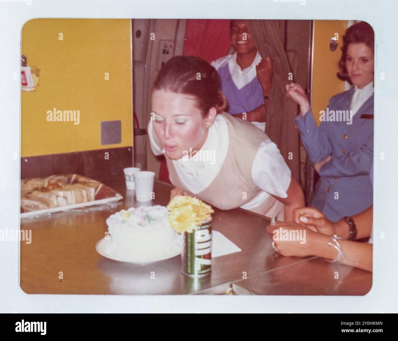 Pan Am crew celebrating a birthday in flight on a Boeing 747 aircraft ...