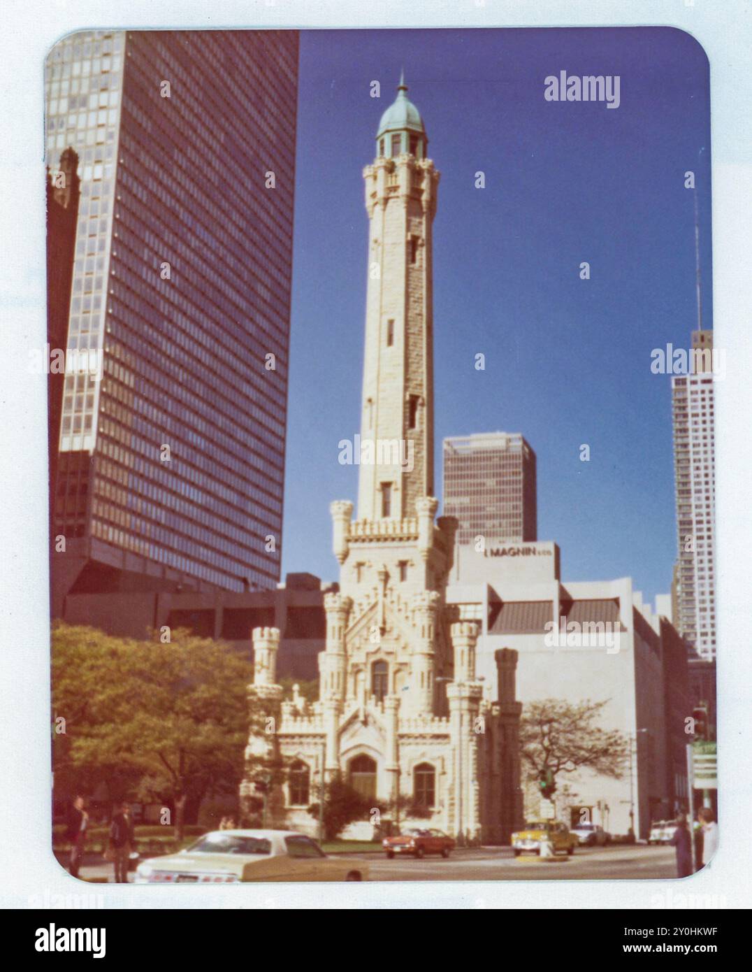 Vintage 1973 snapshot of the landmark Water Tower in Chicago, Illinois ...