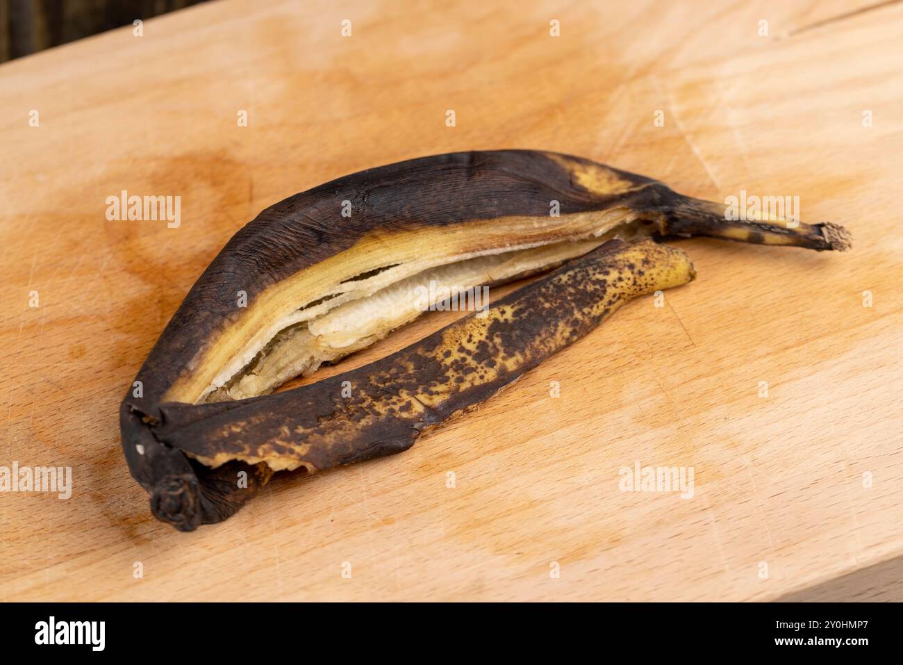 black long-lasting ripe banana, still an edible banana whose peel is ...