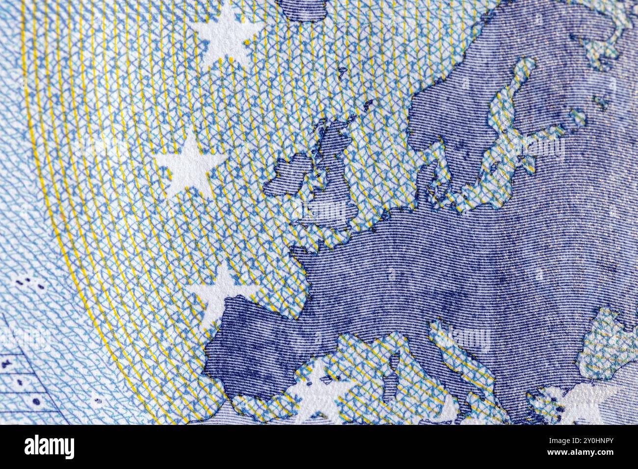 European cash banknotes with a face value of 5 euros close-up , details ...