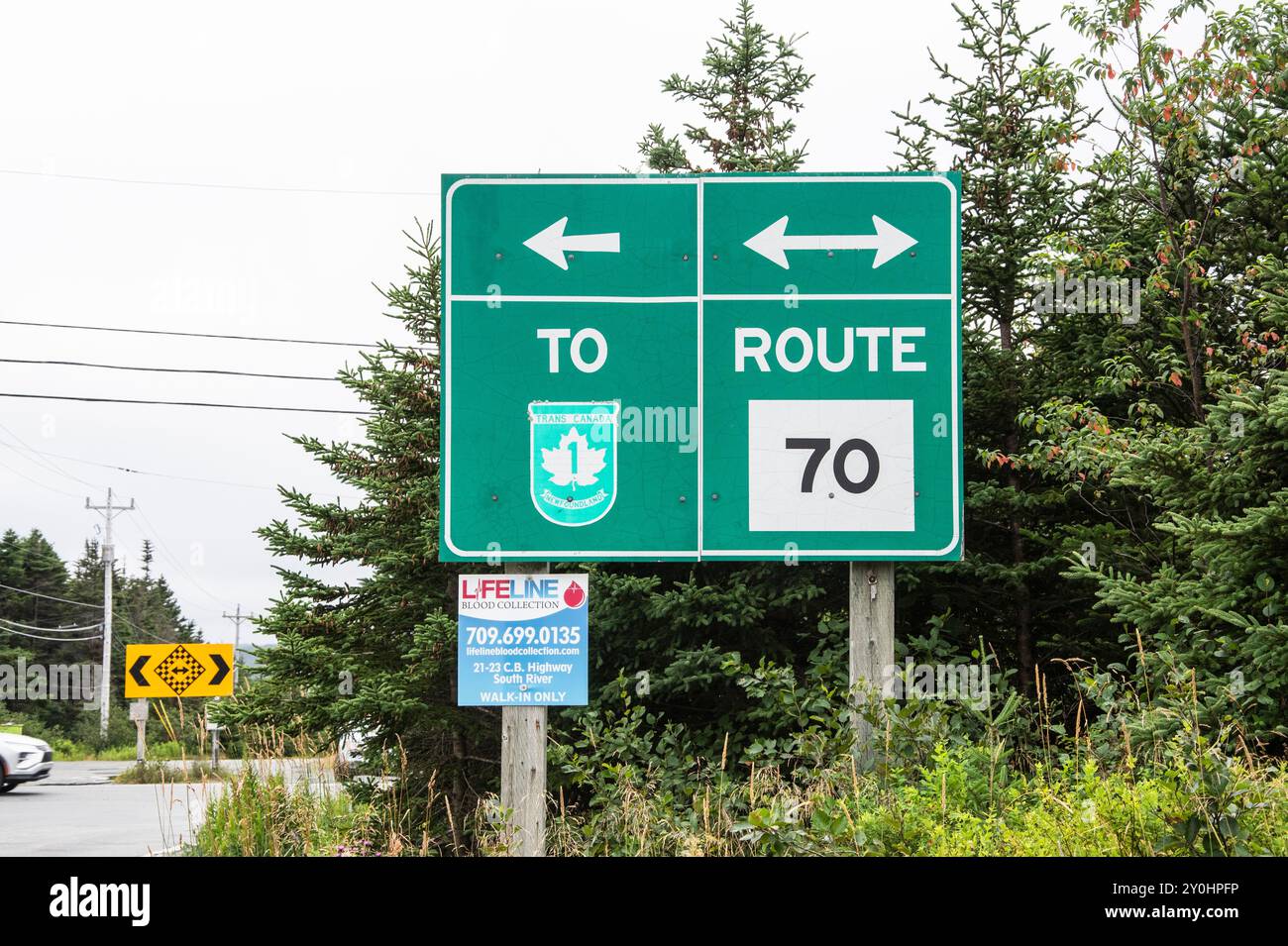 Highway sign to Trans Canada highway and route 70 in Cupids ...