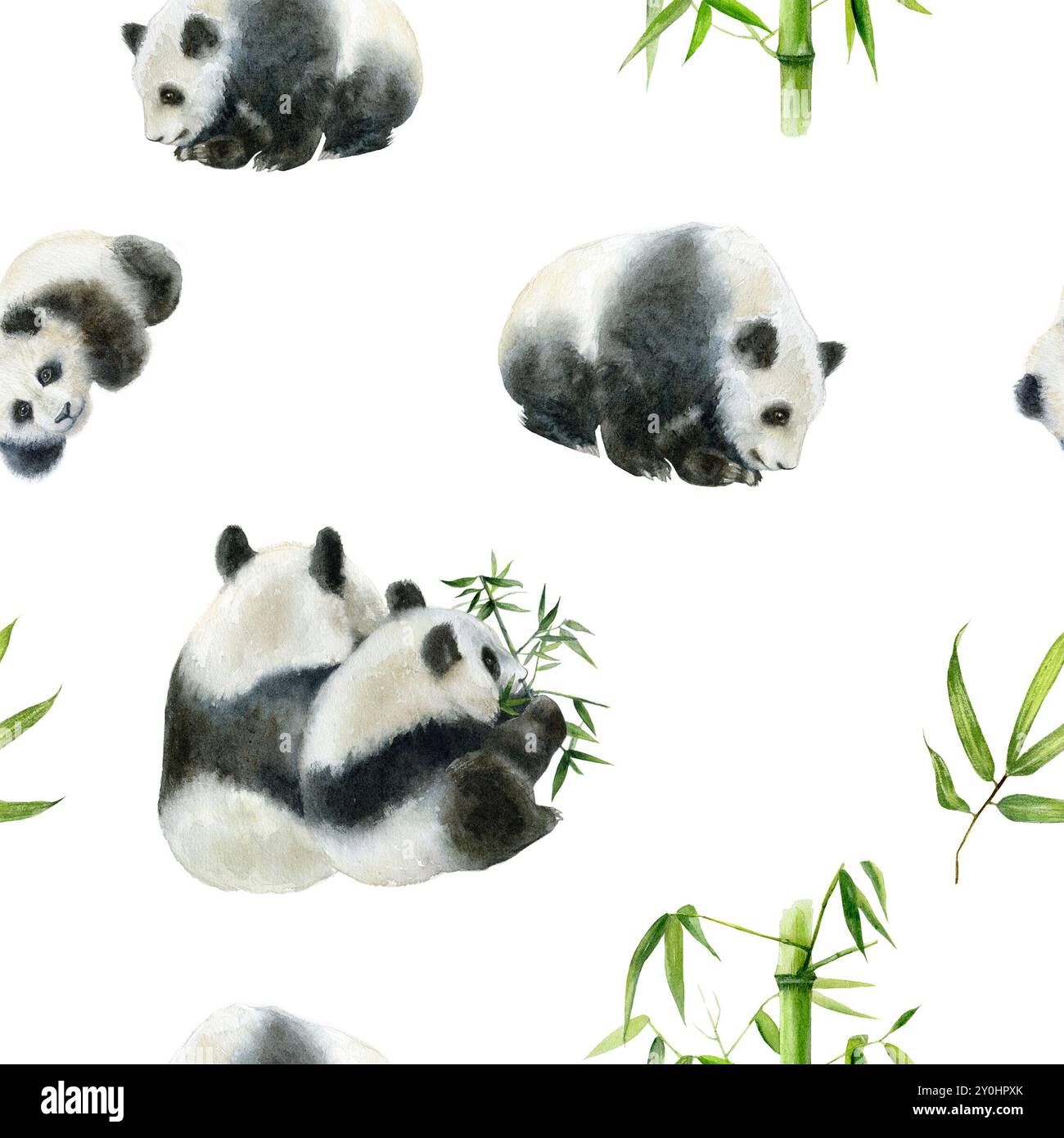 Cute Panda Bears with a Bamboo Seamless Watercolor Pattern design that ...