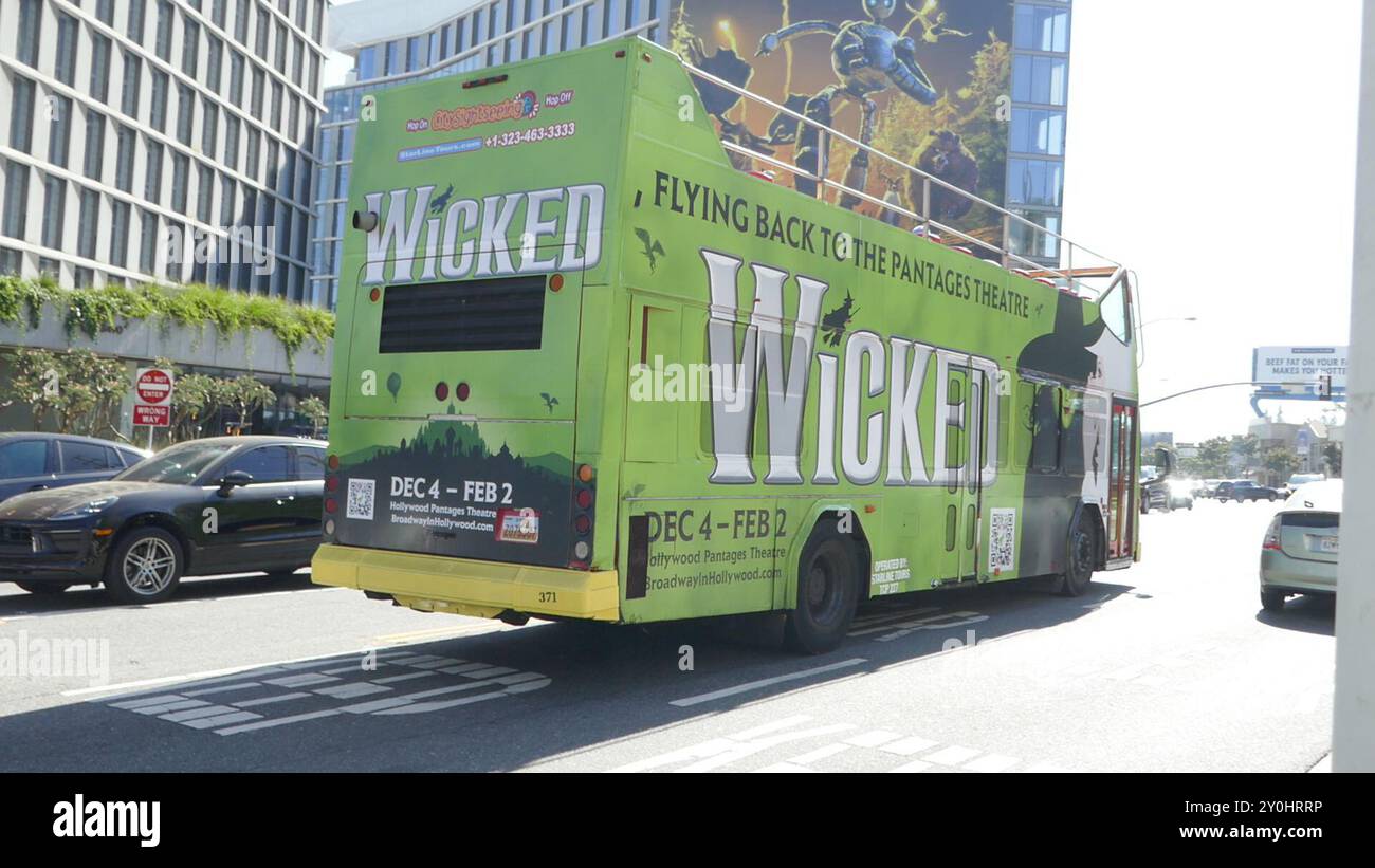 Los Angeles, California, USA 31st August 2024 Wicked Bus on Sunset Blvd ...