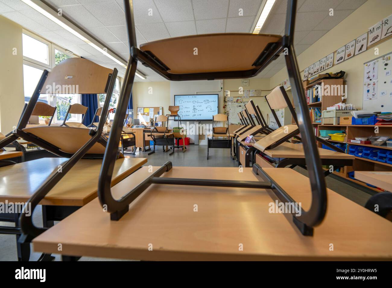Classroom of a fourth grade, after school, the building is older but in ...