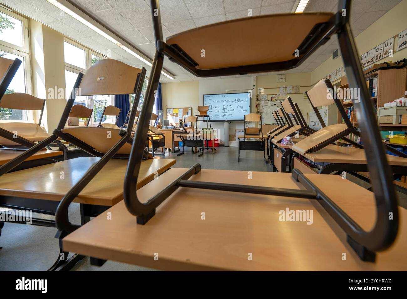 Classroom of a fourth grade, after school, the building is older but in ...
