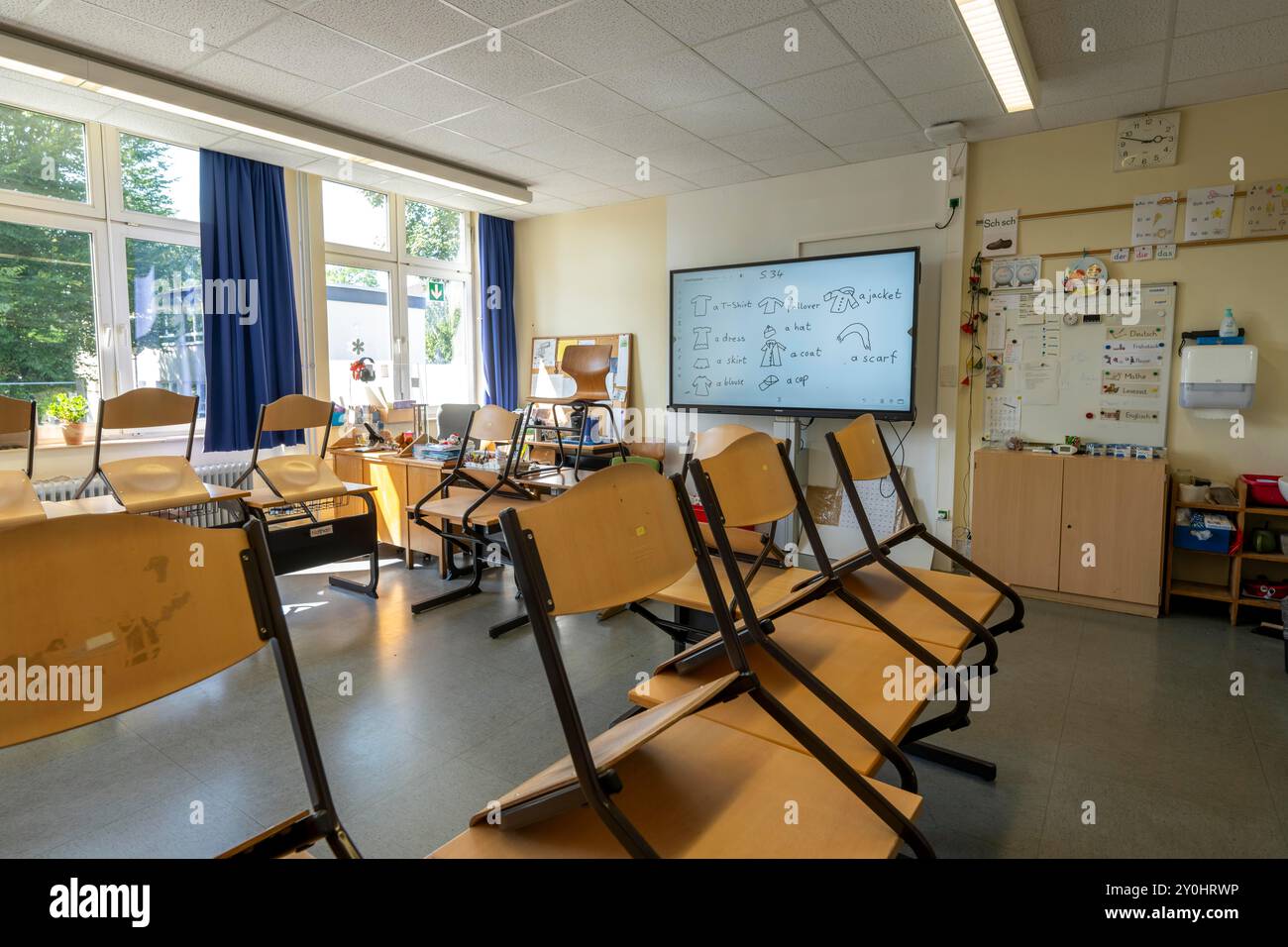 Classroom of a fourth grade, after school, the building is older but in ...