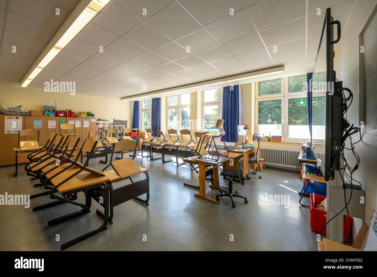 Classroom of a fourth grade, after school, the building is older but in ...
