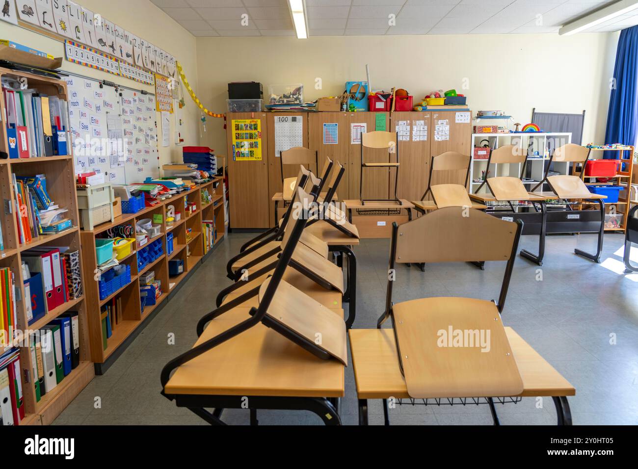 Classroom of a fourth grade, after school, the building is older but in ...