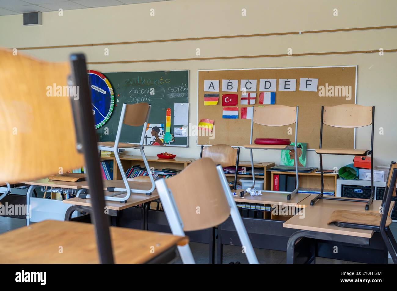 Classroom of a fourth grade, after school, the building is older but in ...