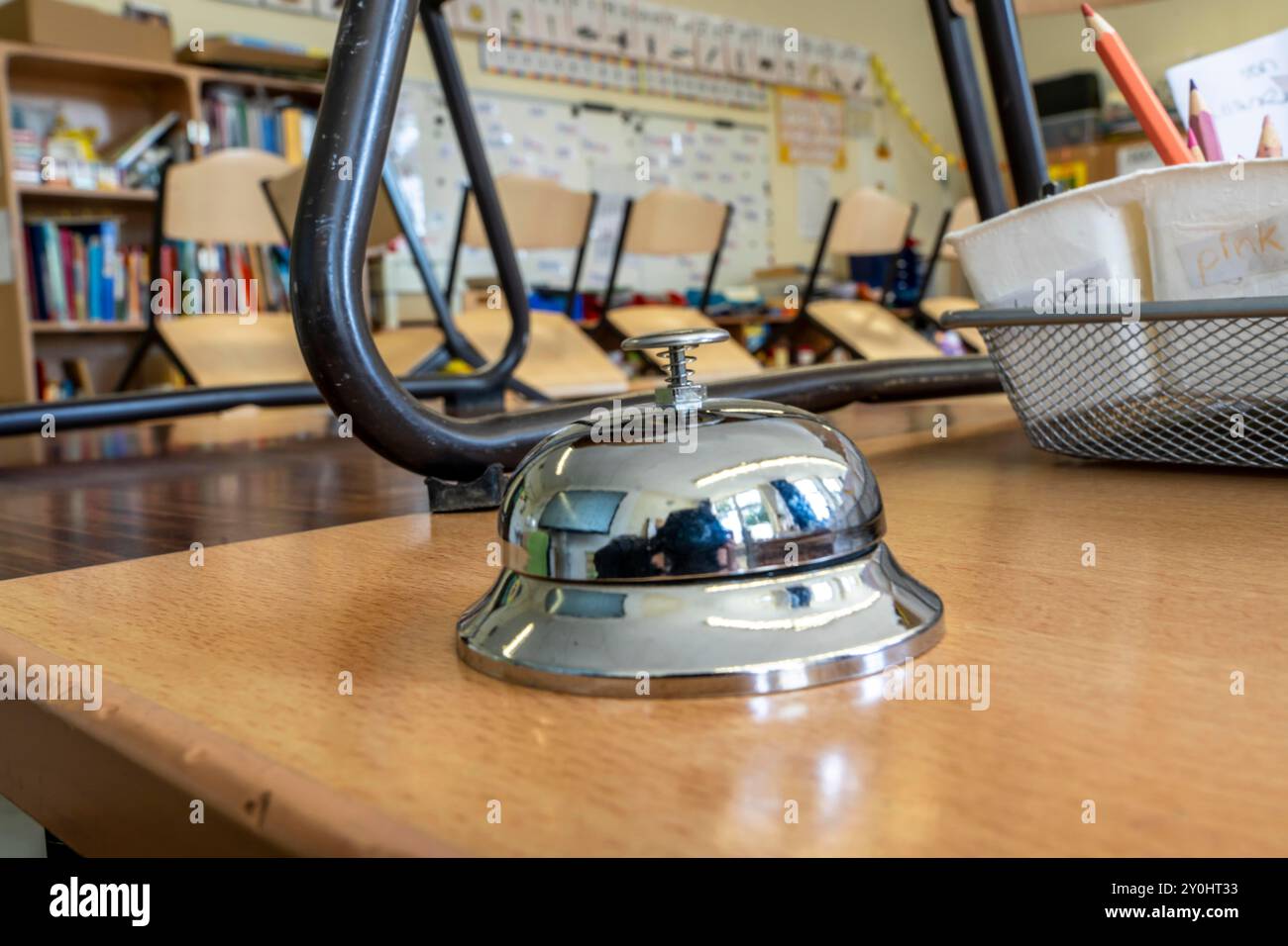 Classroom of a fourth grade, after school, the building is older but in ...