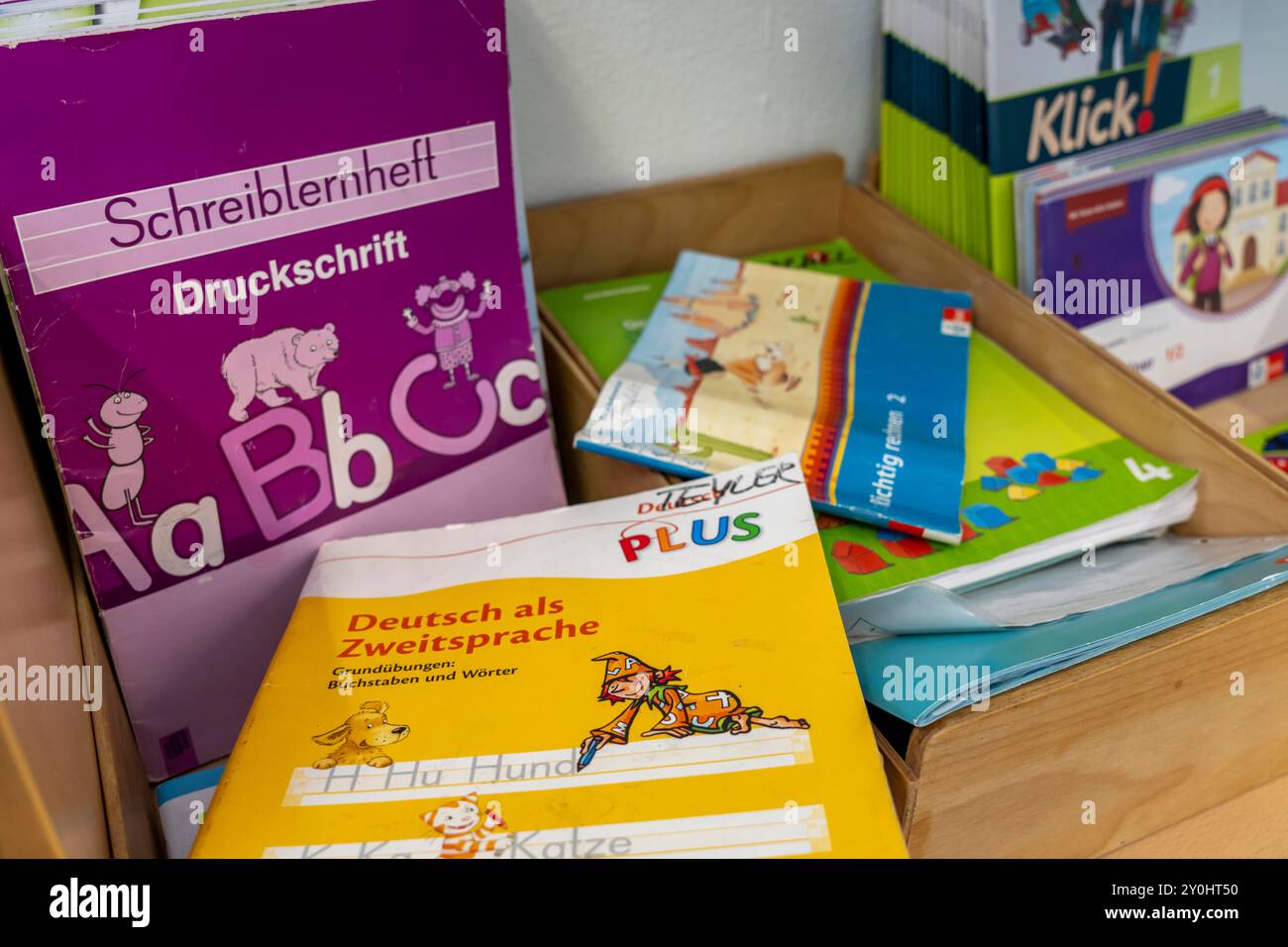 Classroom of a fourth grade, after school, the building is older but in ...