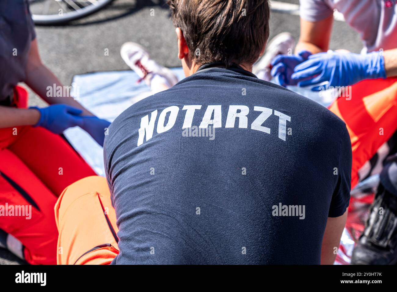 Emergency medicine, emergency doctor on duty at the scene of an ...