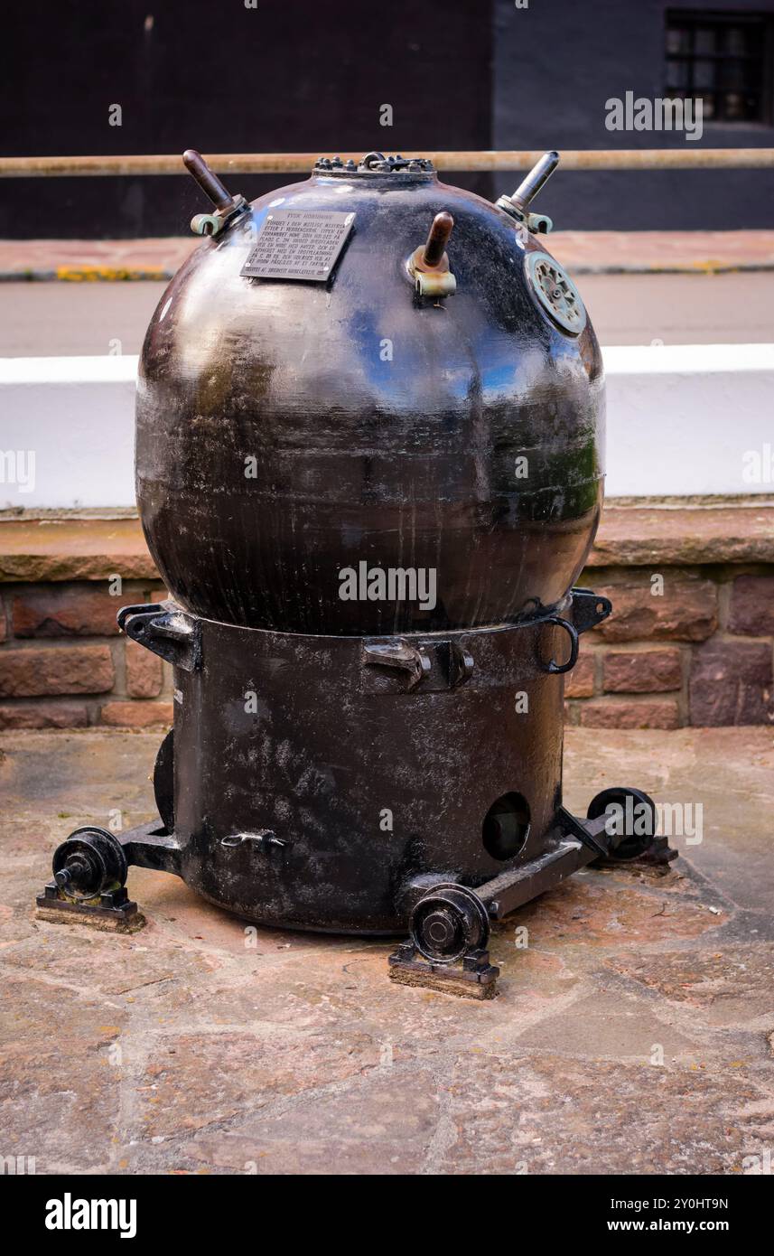 Historical naval mine (Tysk hornmine) in Danish town of Nexo. Island of ...