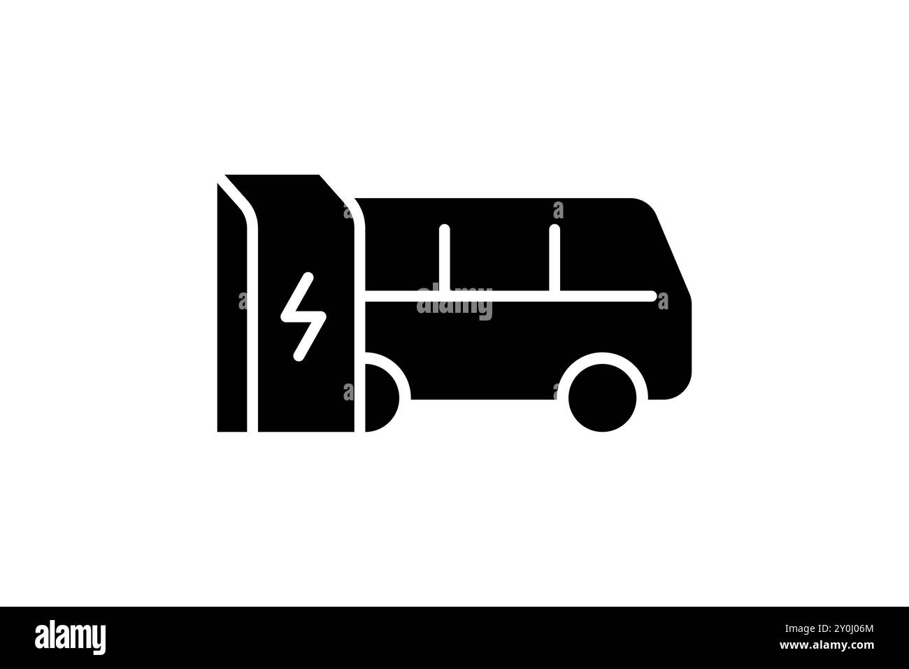 Electric bus charging in charger station icon. Electrical e-bus energy ...
