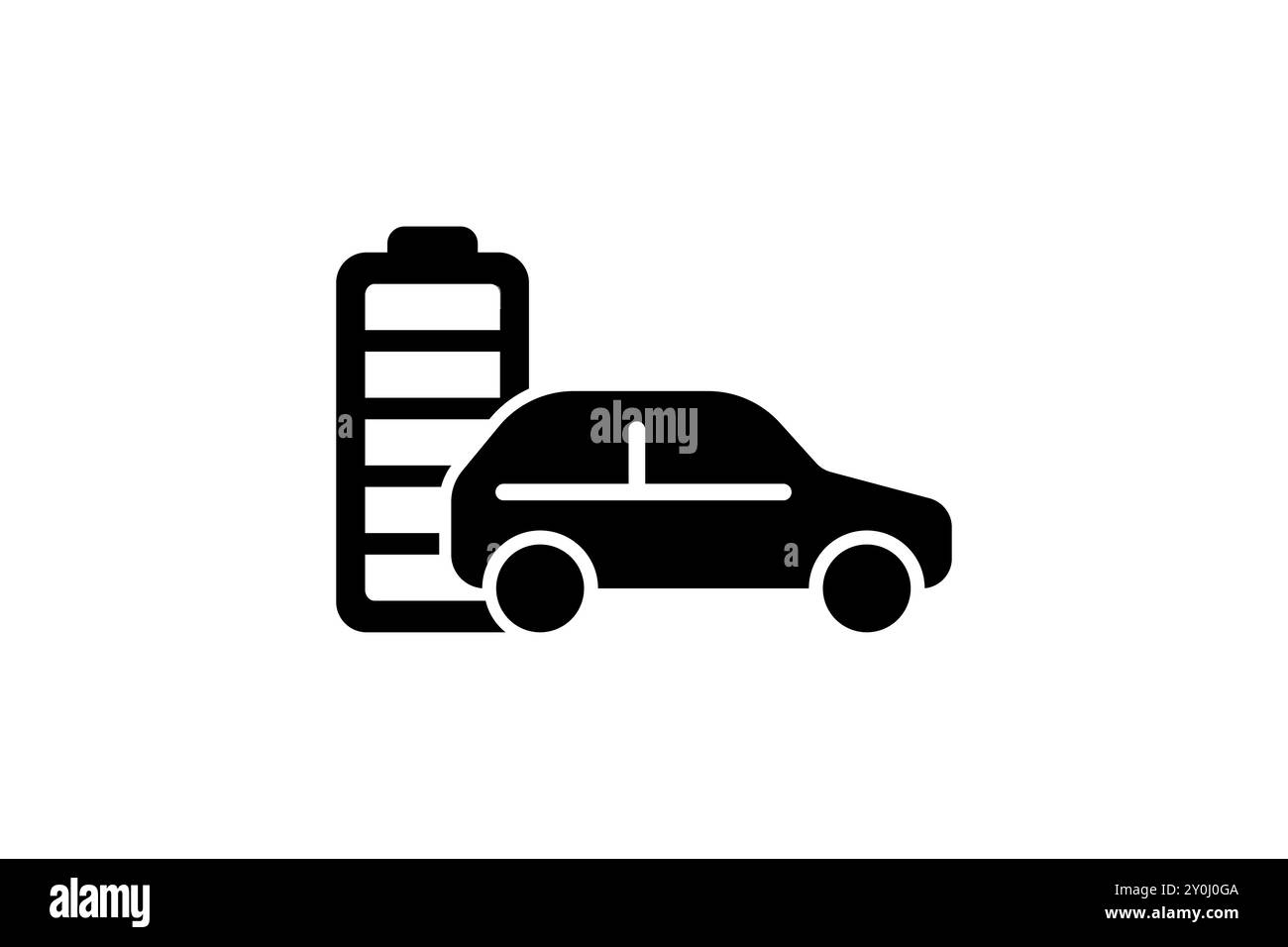 Electric car and fully charged battery energy indicator black icon ...