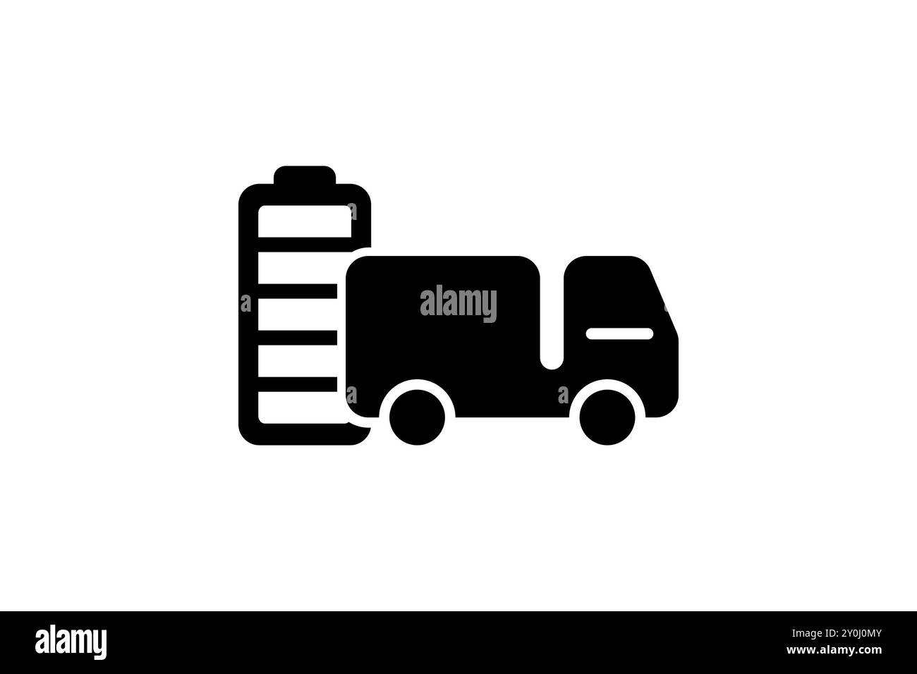 Electric truck and fully charged battery energy indicator black icon ...