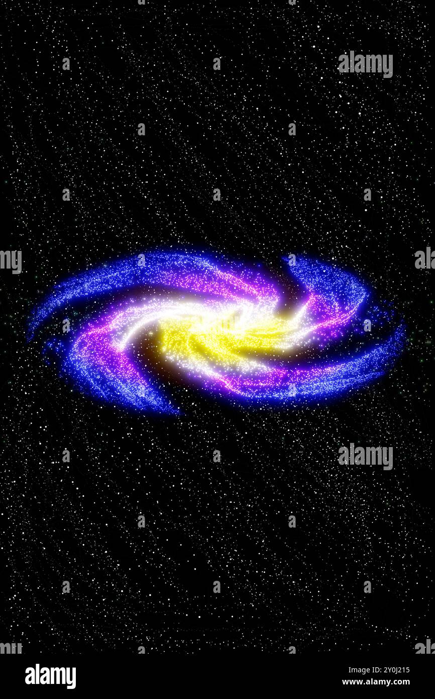 Spiral galaxy in space surrounded by gas, dust and stars 3d rendering the union thanks to ...