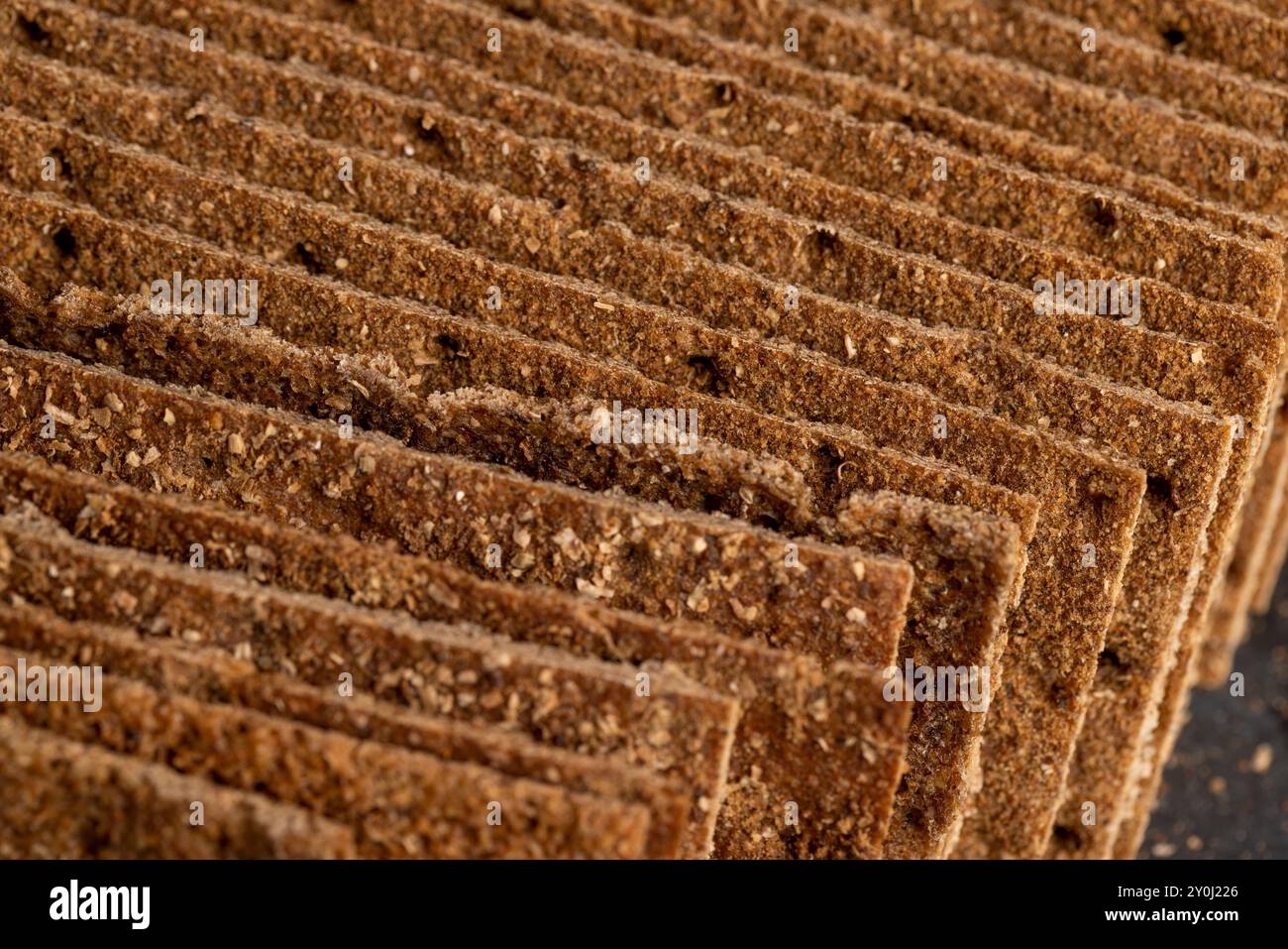 Thin crispy rye flour bread with bran, baked from rye flour hard and ...