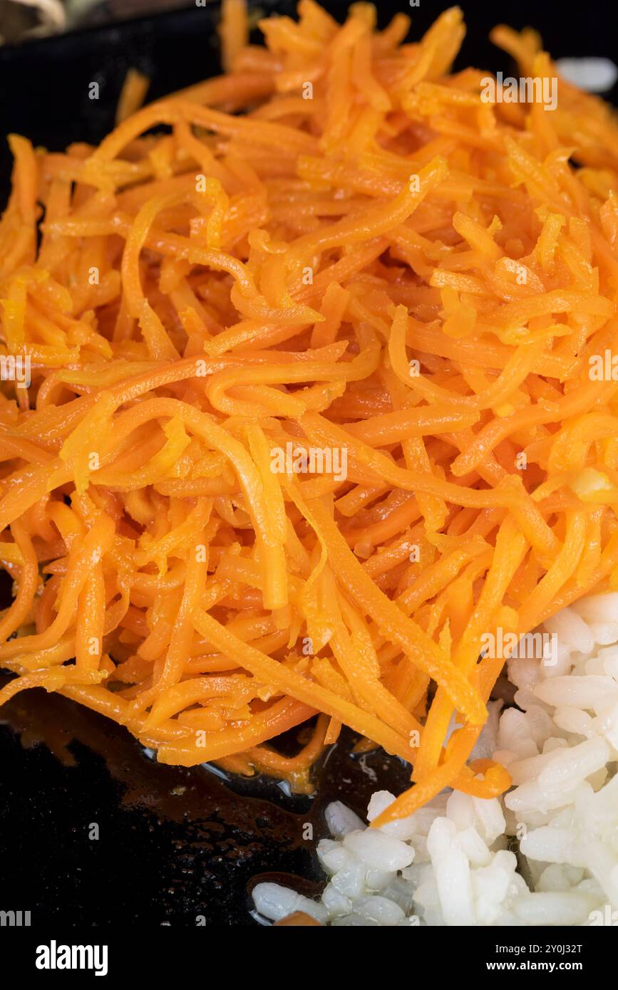 Boiled white rice with other food products, delicious rice porridge ...