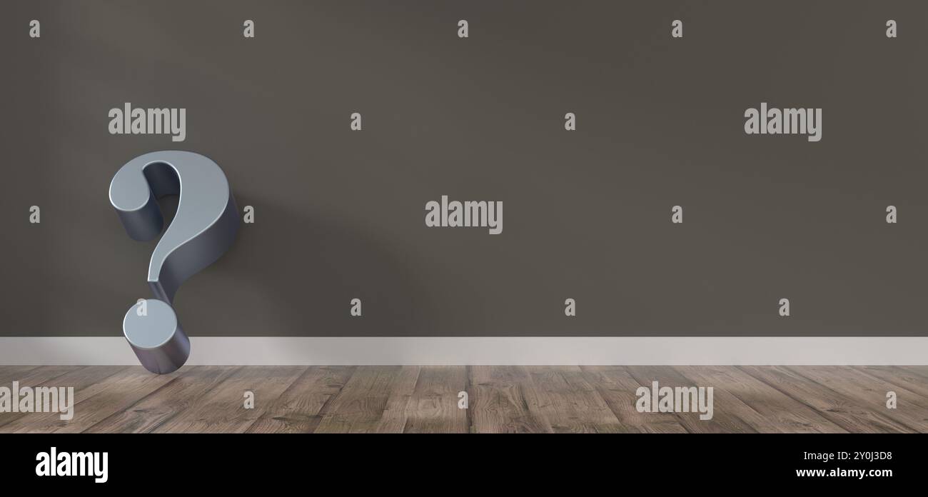 Fine 3d concept with question mark icon in a room with space for text ...