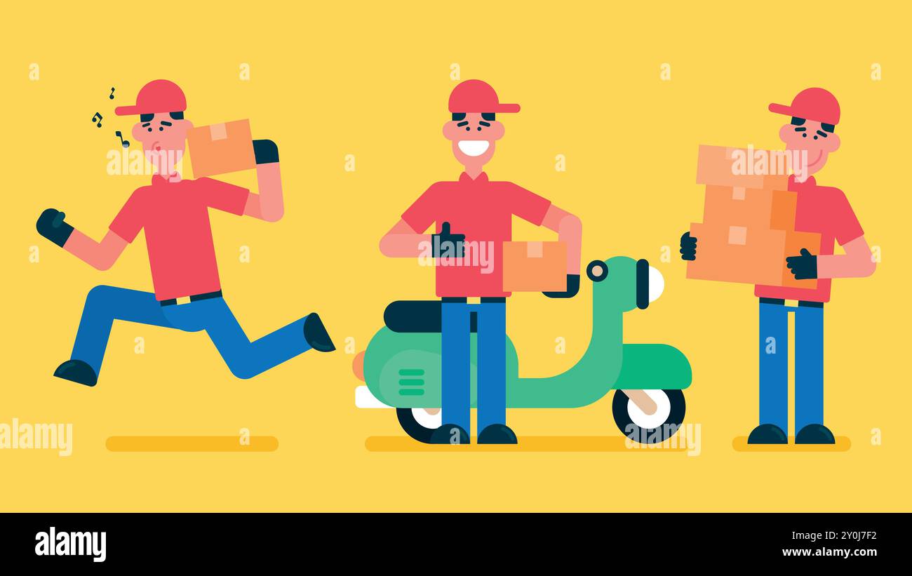 Delivery man running fast to give an order, with Ok sign standing next ...