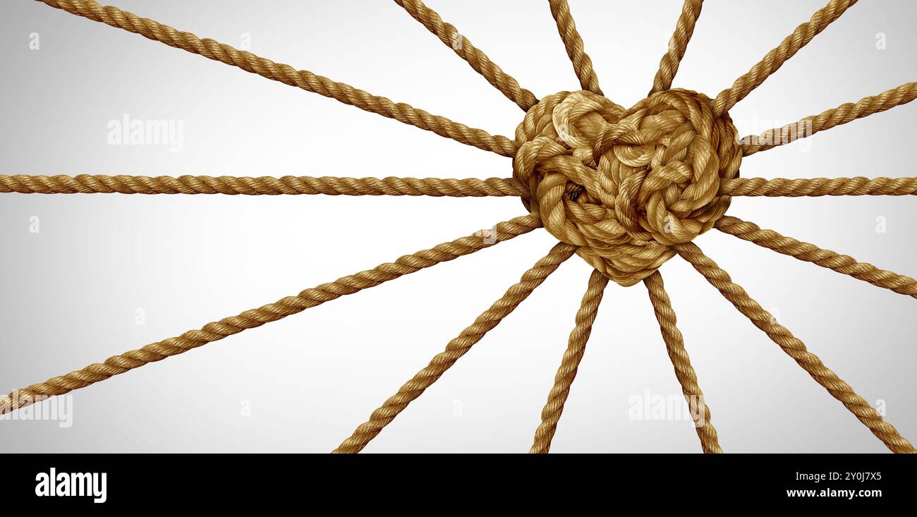 United In Love And Friendship as a group of ropes coming together to ...