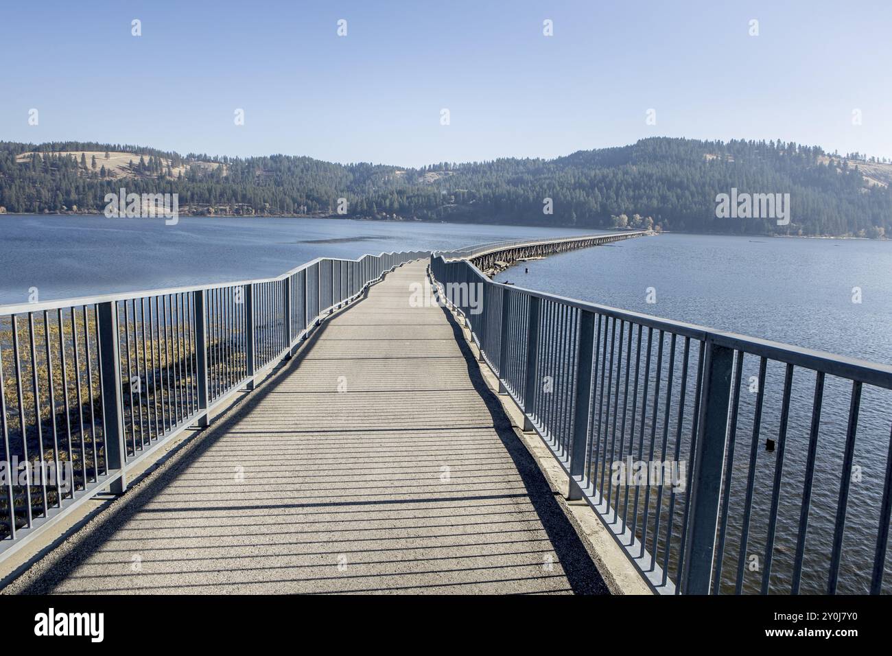 The trail of the Coeur d'Alenes bicycling path going across Chatcolet ...