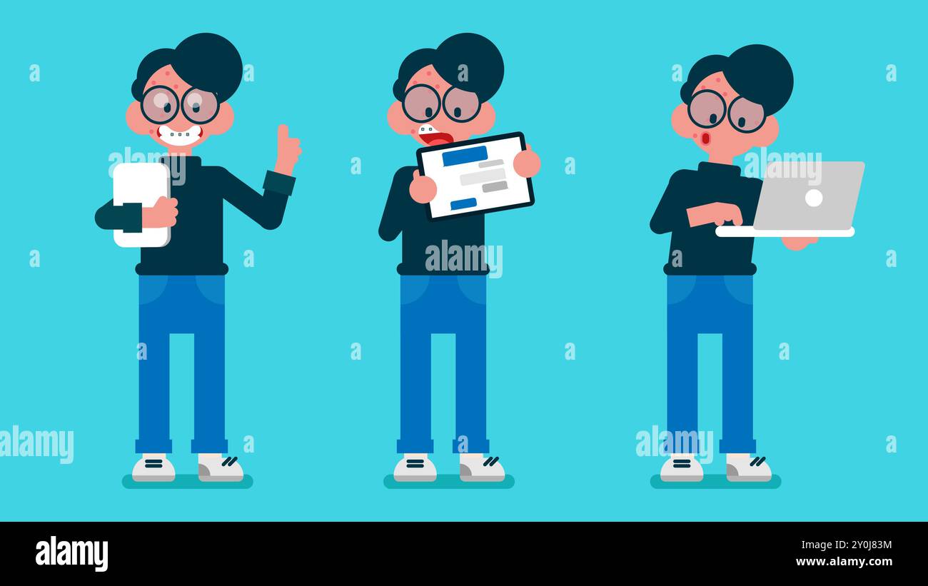 Smart Man wear black shirt and Jeans Pant, holding his Tablet, Shows ...