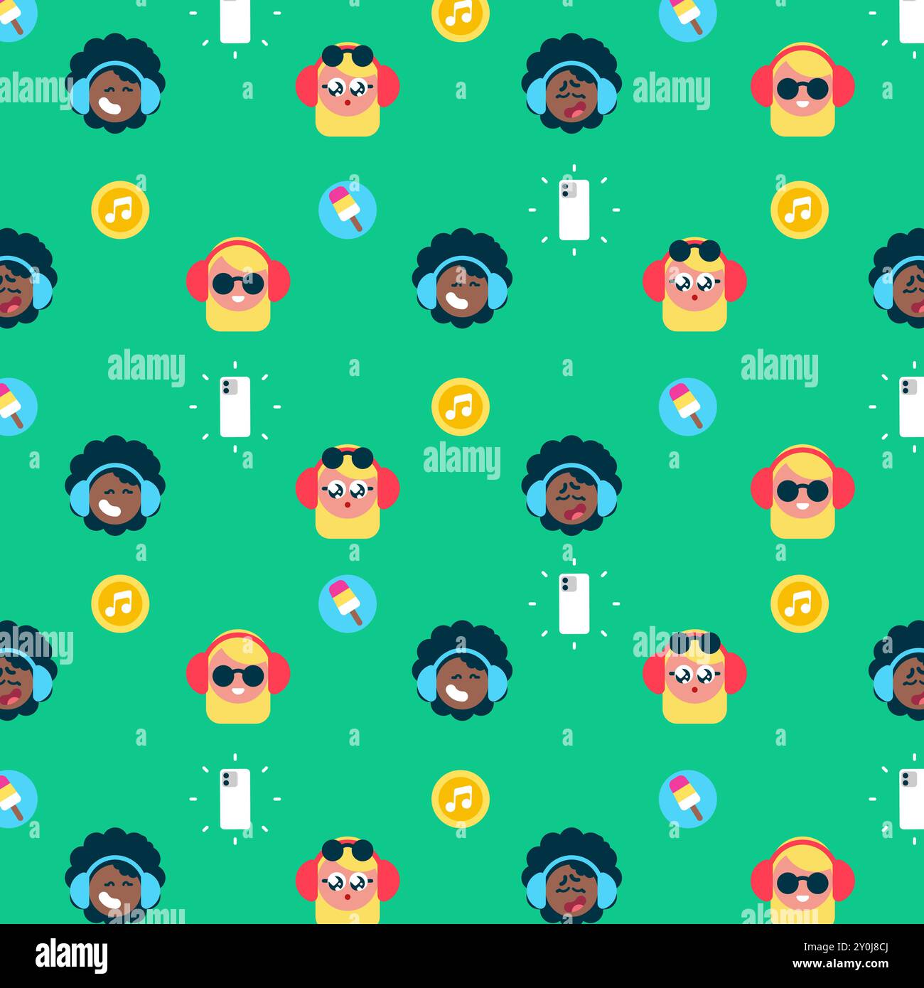 Set of Vector Patterns with Flat charcters, blonde teenage girl and ...