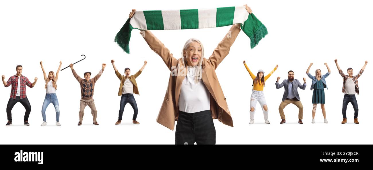 People cheering and supporting a sports team isolated on white ...