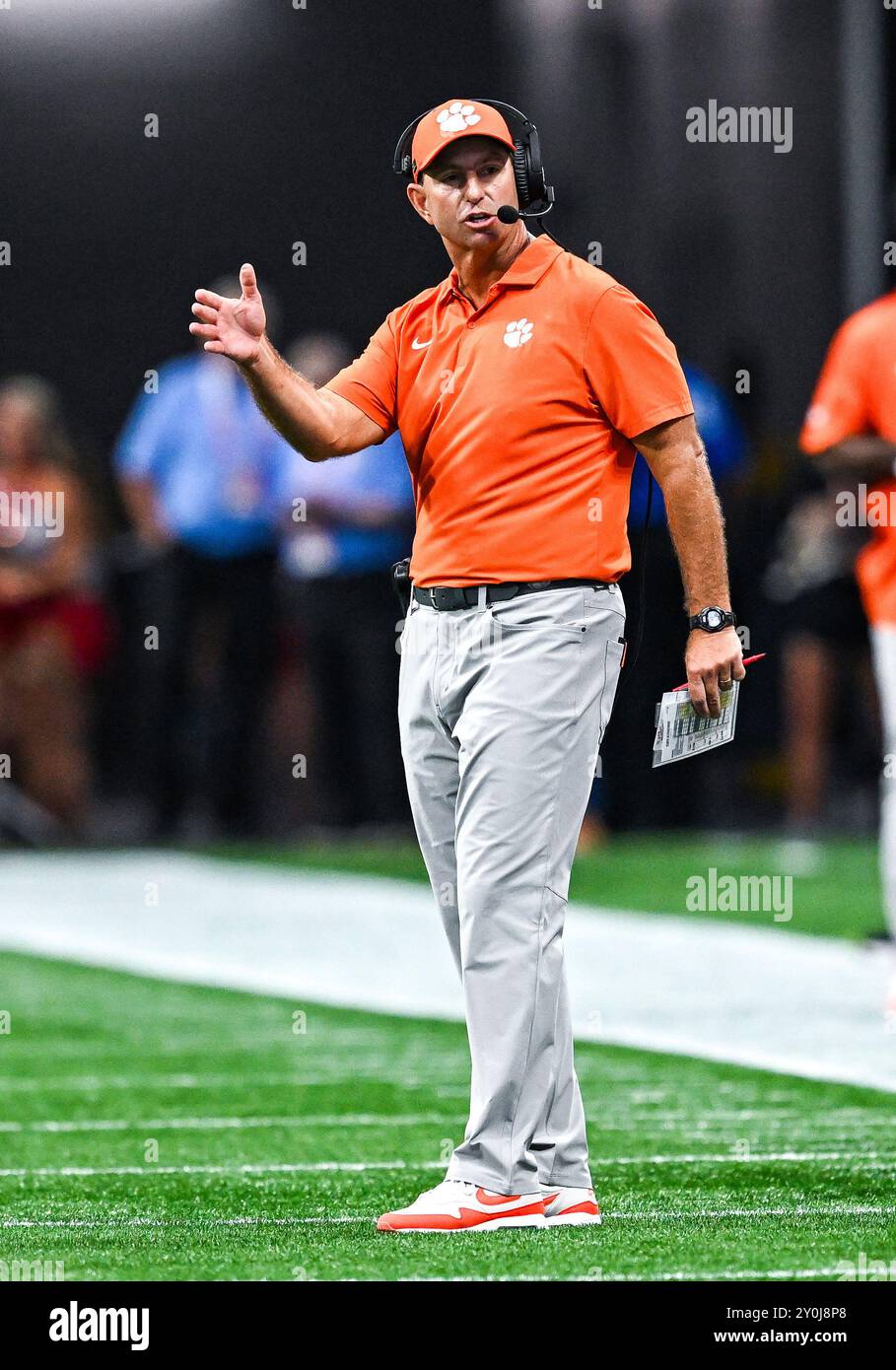 ATLANTA, GA – AUGUST 31: Clemson head coach Dabo Swinney reacts during ...