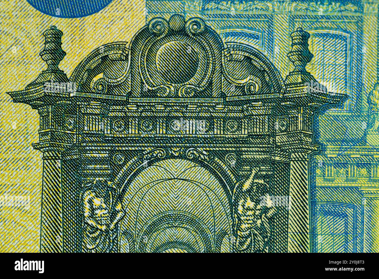 details of the one hundred euro European banknote , a close-up of a ...