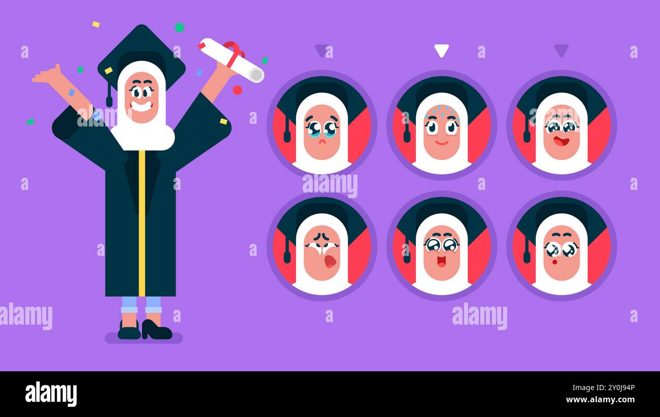 Beautiful muslim woman with hijab wearing graduation cap and ceremony ...