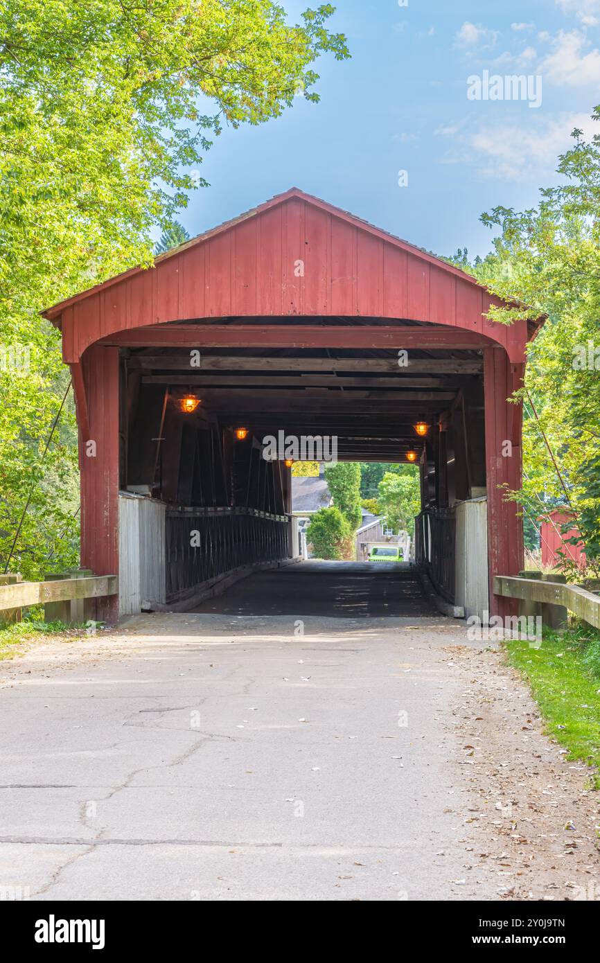 The West Montrose Covered Bridge also known as the kissing Bridge spans ...