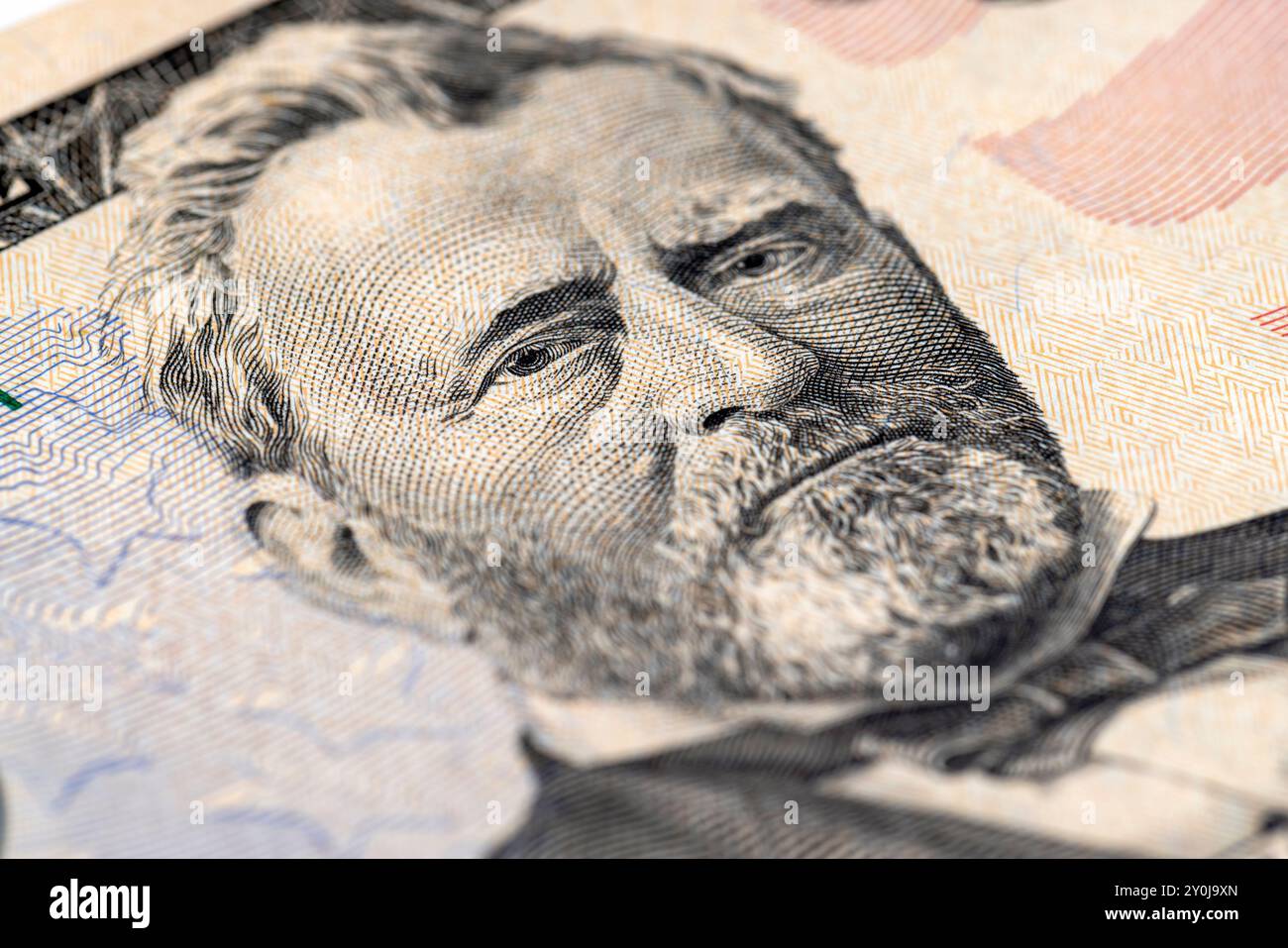details of the American fifty dollar banknote, a close-up of a part of ...