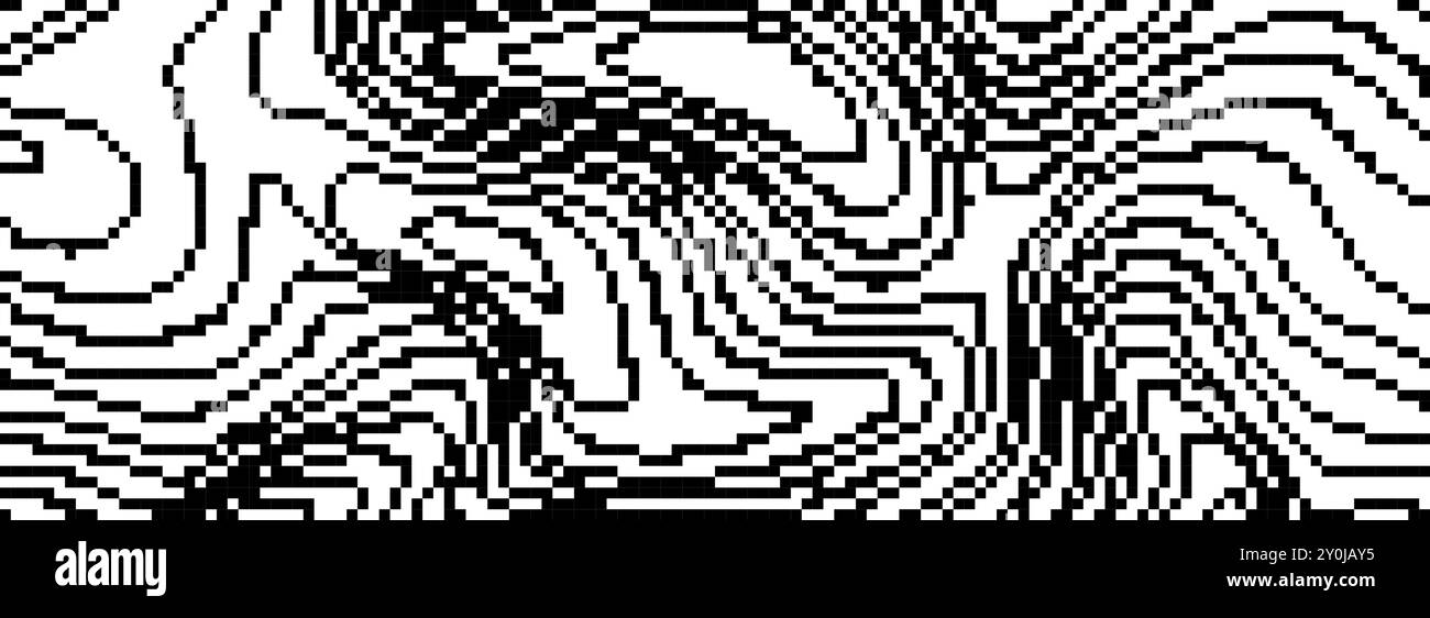 Dithered curved wavy line texture. Black pixelated glitch background ...