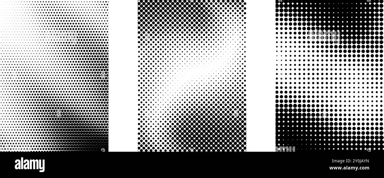 Grunge halftone gradient background set. Different black grit sand ...