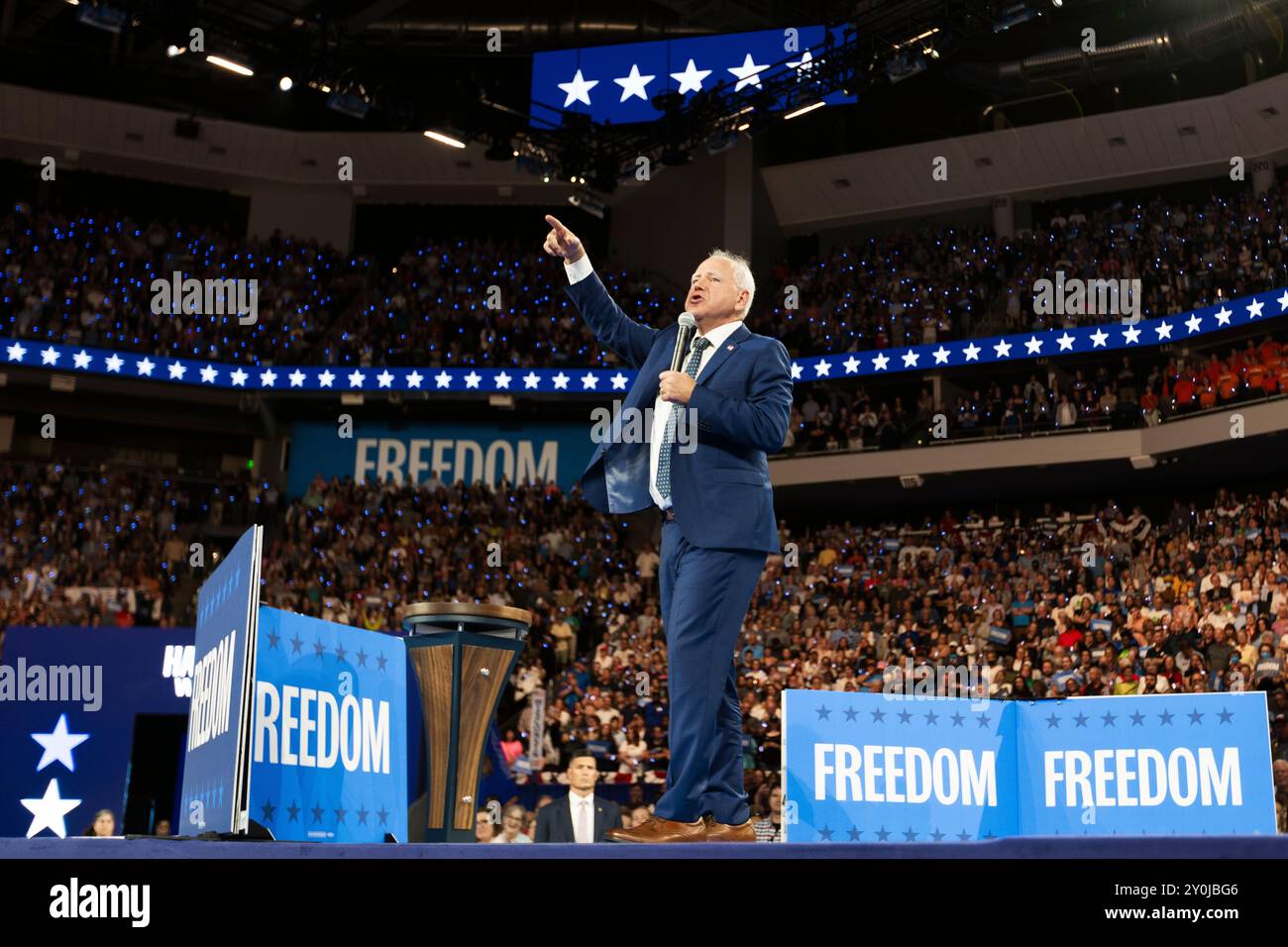 Tim Walz, Governor of Minnesota and Kamala Harris' running mate, speaks ...