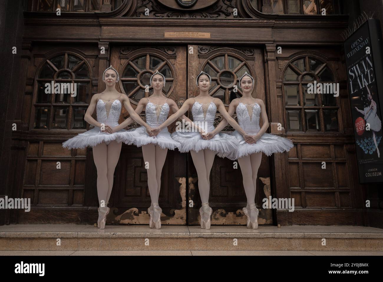 Cygnets from the state Ballet of Georgia pose for photos ahead of their ...