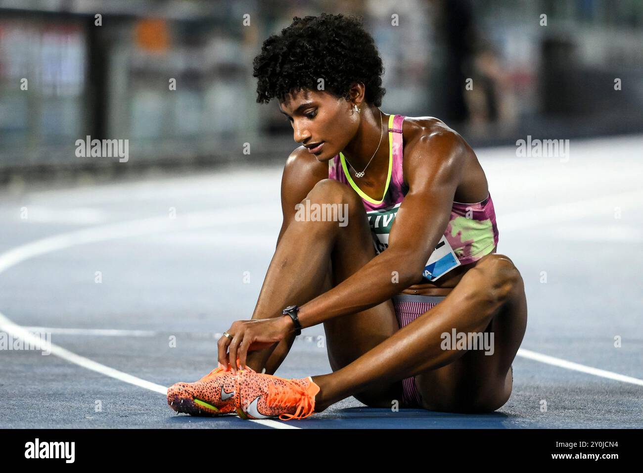 Anna Cockrell of United States of America reacts after compete in the ...