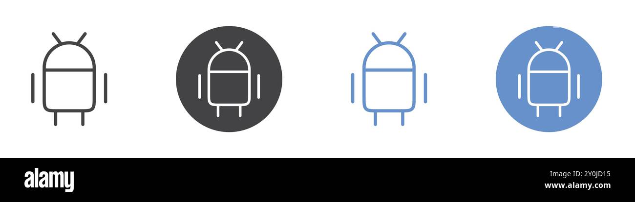 Android icon Flat set in black and white color outline vector mark ...