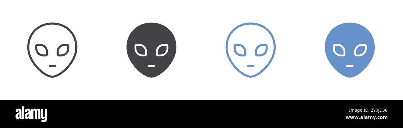 Alien icon Flat set in black and white color outline vector mark Stock ...