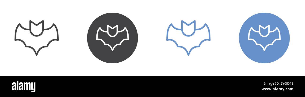 Bat icon Flat set in black and white color outline vector mark Stock ...