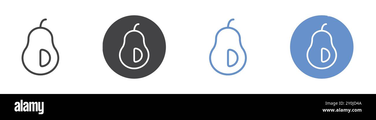 Avocado icon Flat set in black and white color outline vector mark ...